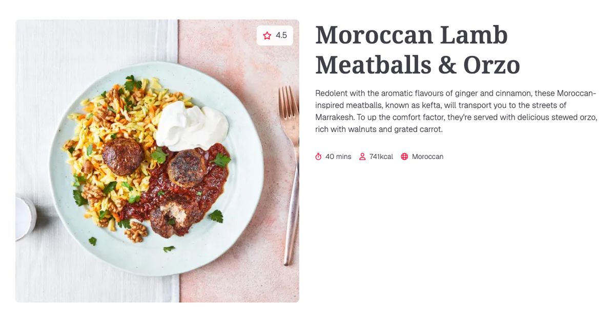 Moroccan Lamb Meatballs & Orzo (40 mins) | Gousto Recipe Search