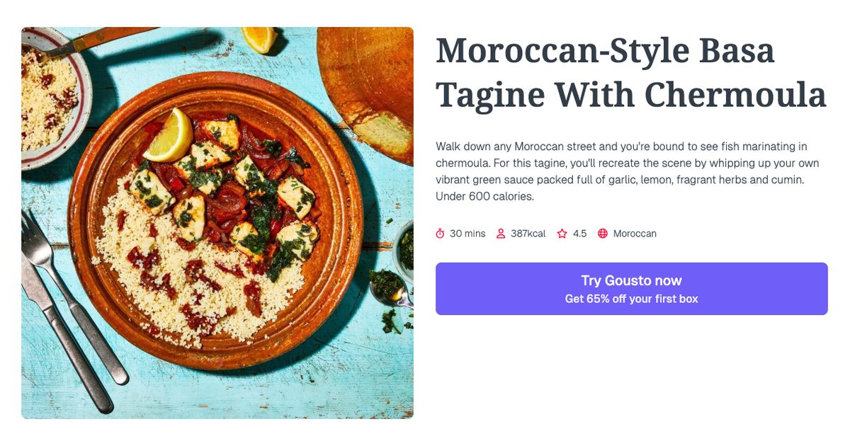 Moroccan-Style Basa Tagine With Chermoula (30 mins) | Gousto Recipe Search