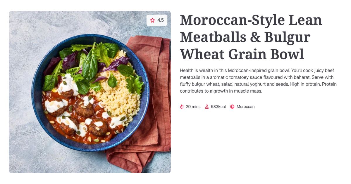 Moroccan-Style Lean Meatballs & Bulgur Wheat Grain Bowl (20 mins ...