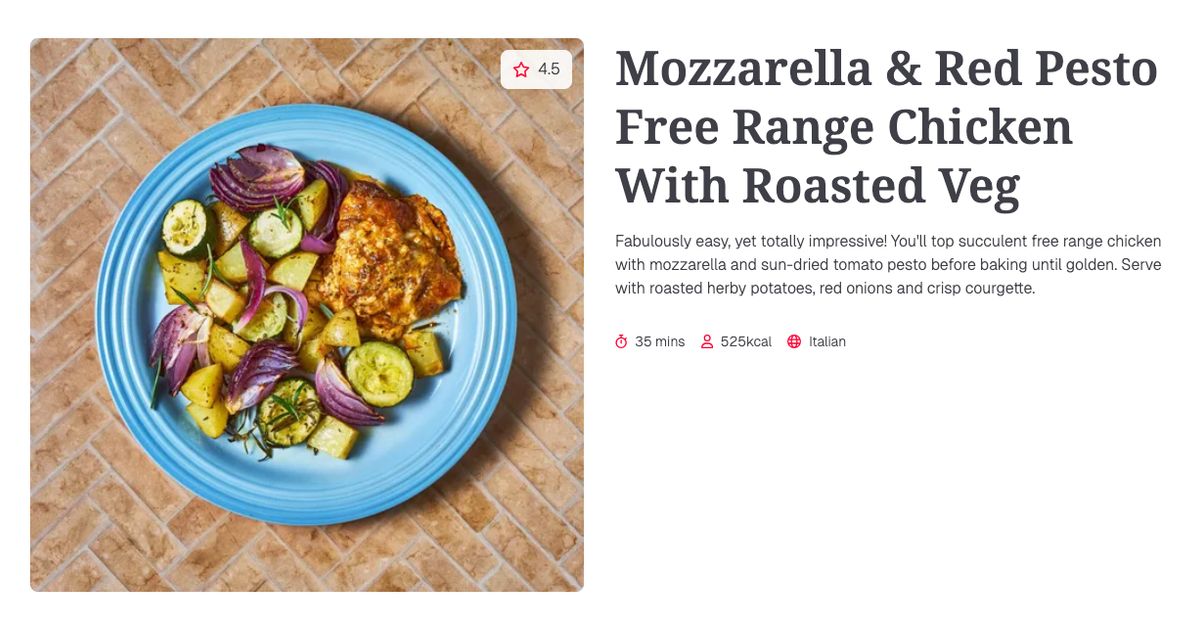 Mozzarella & Red Pesto Free Range Chicken With Roasted Veg (35 mins ...