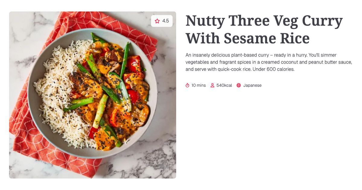 Nutty Three Veg Curry With Sesame Rice (10 mins) | Gousto Recipe Search