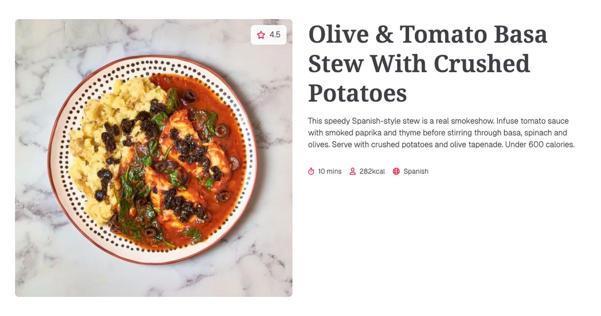 Olive & Tomato Basa Stew With Crushed Potatoes (10 mins) | Gousto ...