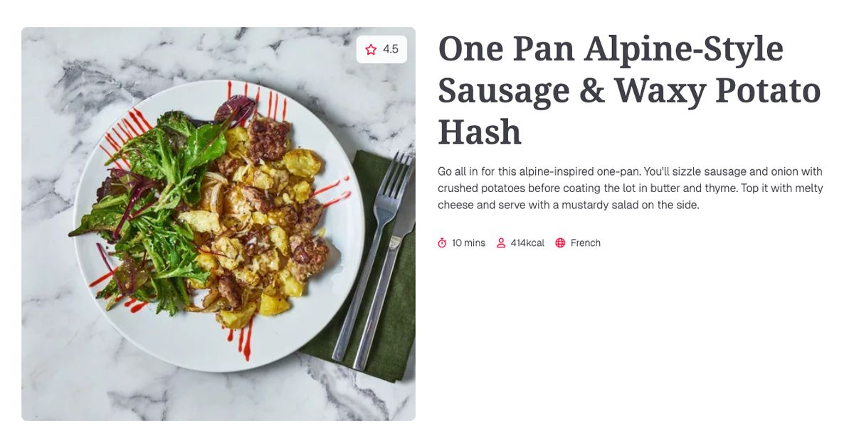 One Pan Alpine-Style Sausage & Waxy Potato Hash (10 mins) | Gousto ...