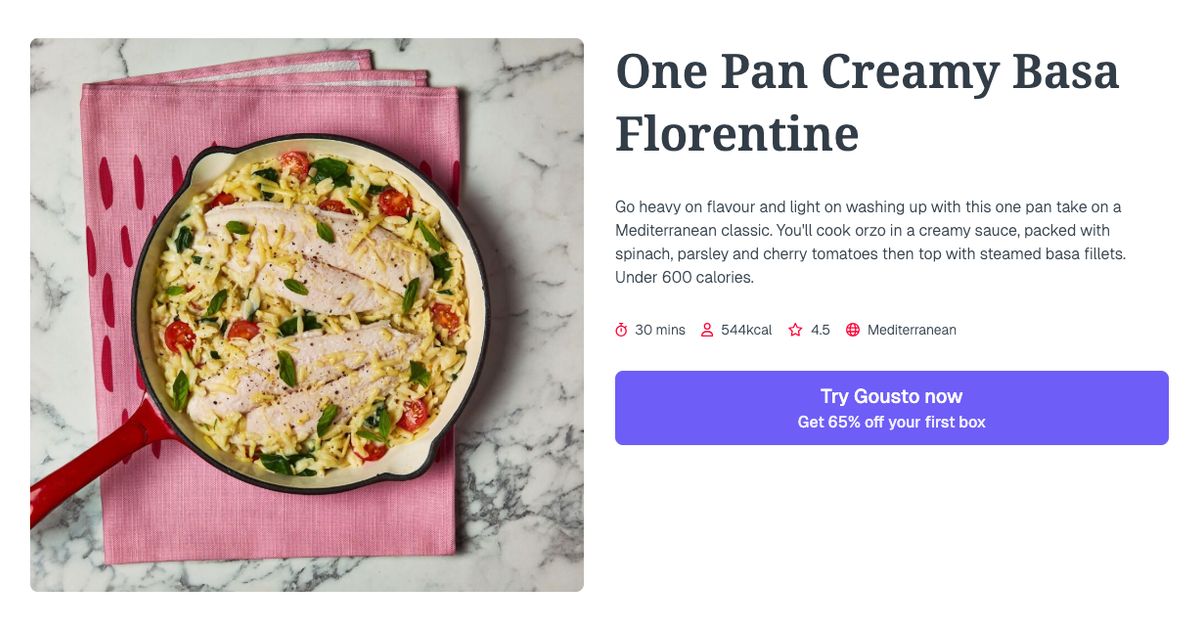 One Pan Creamy Basa Florentine (30 mins) | Gousto Recipe Search