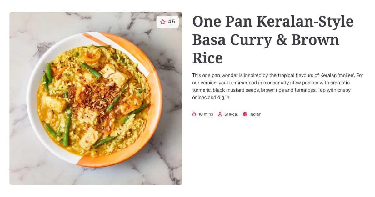 One Pan Keralan-Style Basa Curry & Brown Rice (10 mins) | Gousto Recipe ...