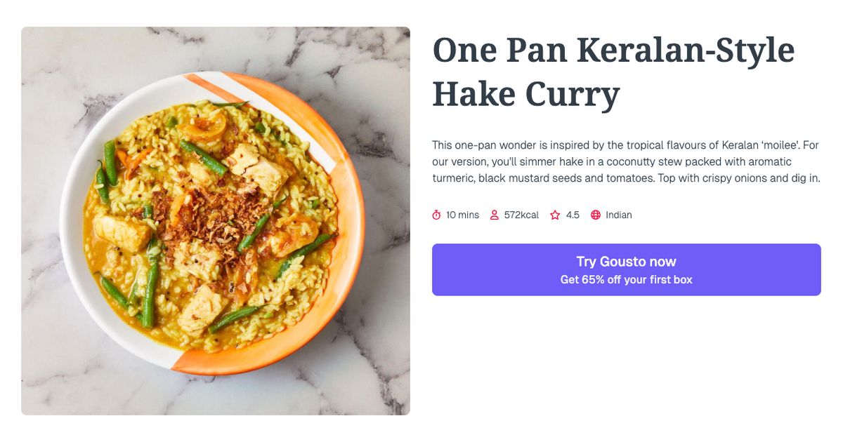 One Pan Keralan-Style Hake Curry (10 mins) | Gousto Recipe Search