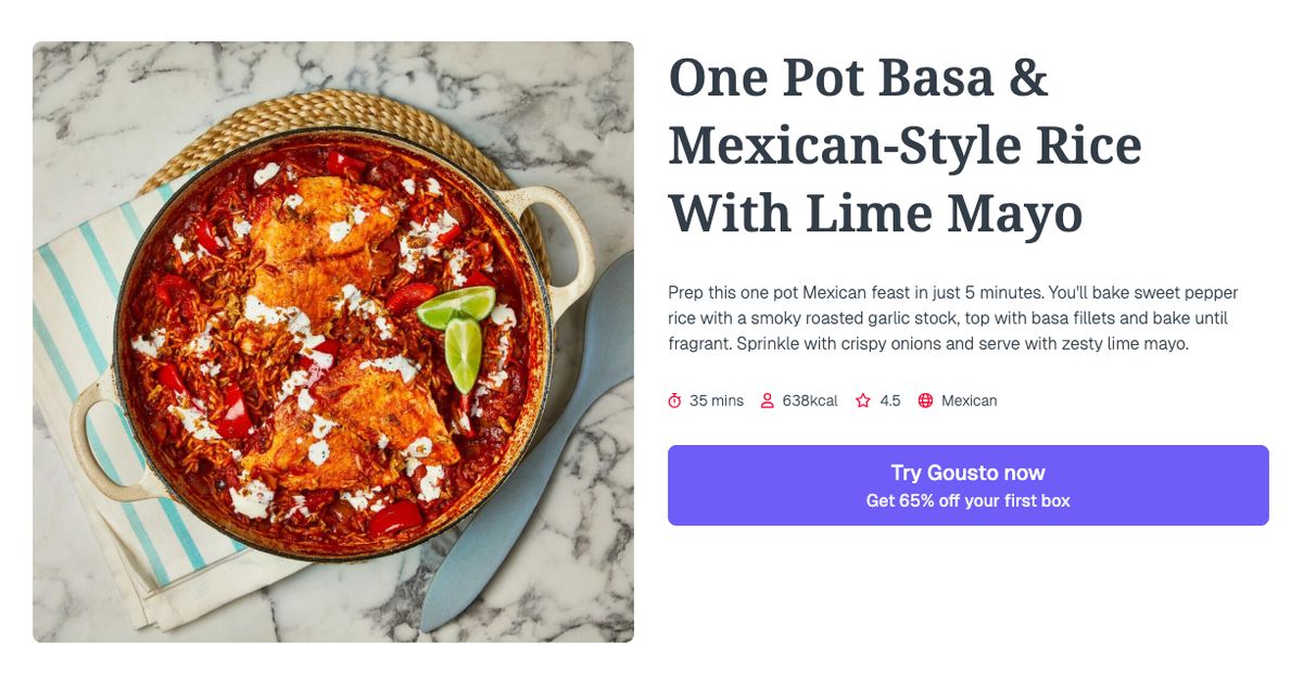 One Pot Basa & Mexican-Style Rice With Lime Mayo (35 mins) | Gousto ...