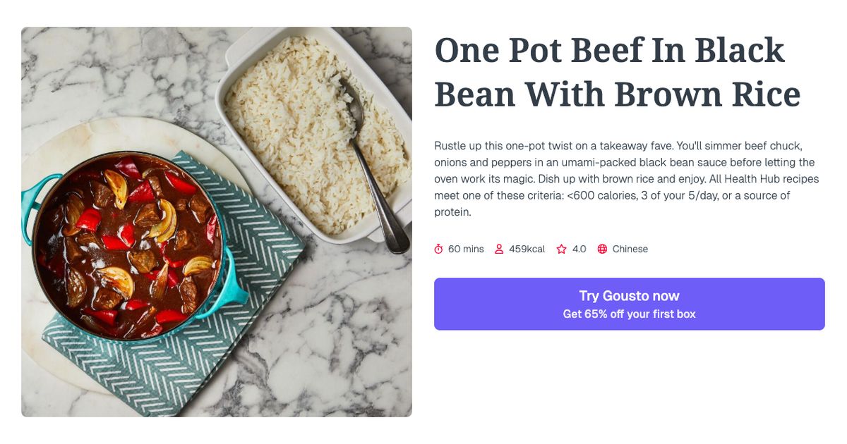 One Pot Beef In Black Bean With Brown Rice (60 mins) | Gousto Recipe Search