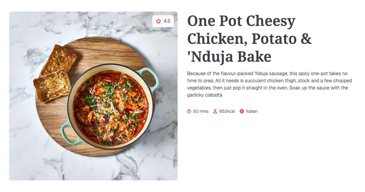 One Pot Cheesy Chicken, Potato & 'Nduja Bake (50 mins) | Gousto Recipe ...