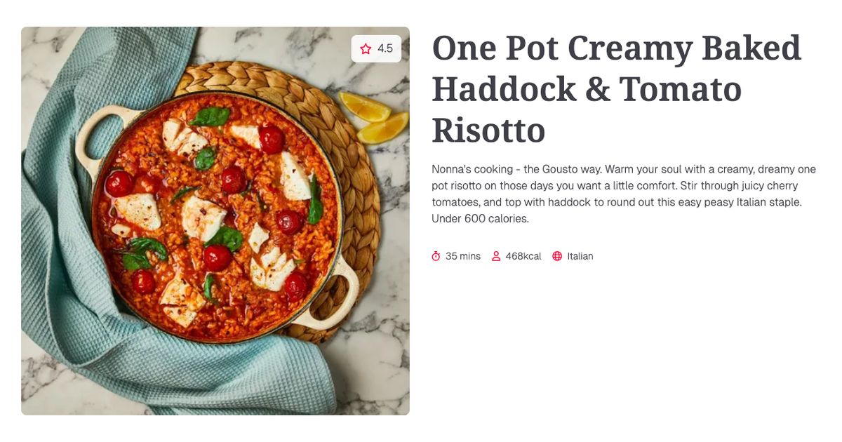 One Pot Creamy Baked Haddock & Tomato Risotto (35 mins) | Gousto Recipe ...