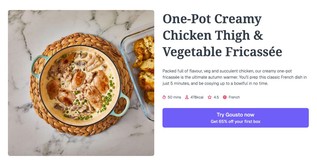 One-Pot Creamy Chicken Thigh & Vegetable Fricassée (50 mins) | Gousto ...