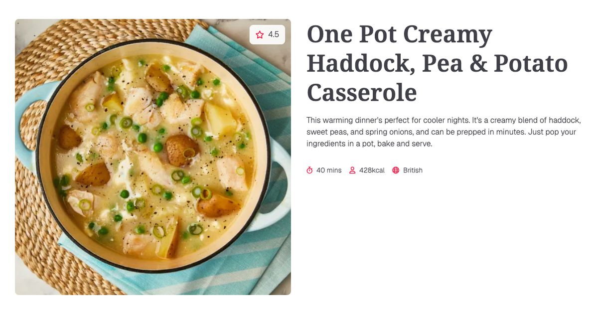 One Pot Creamy Haddock, Pea & Potato Casserole (40 mins) | Gousto ...