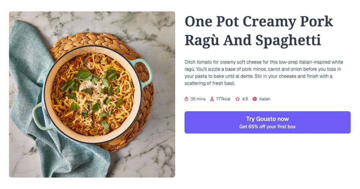 One Pot Creamy Pork Ragù And Spaghetti (35 mins) | Gousto Recipe Search