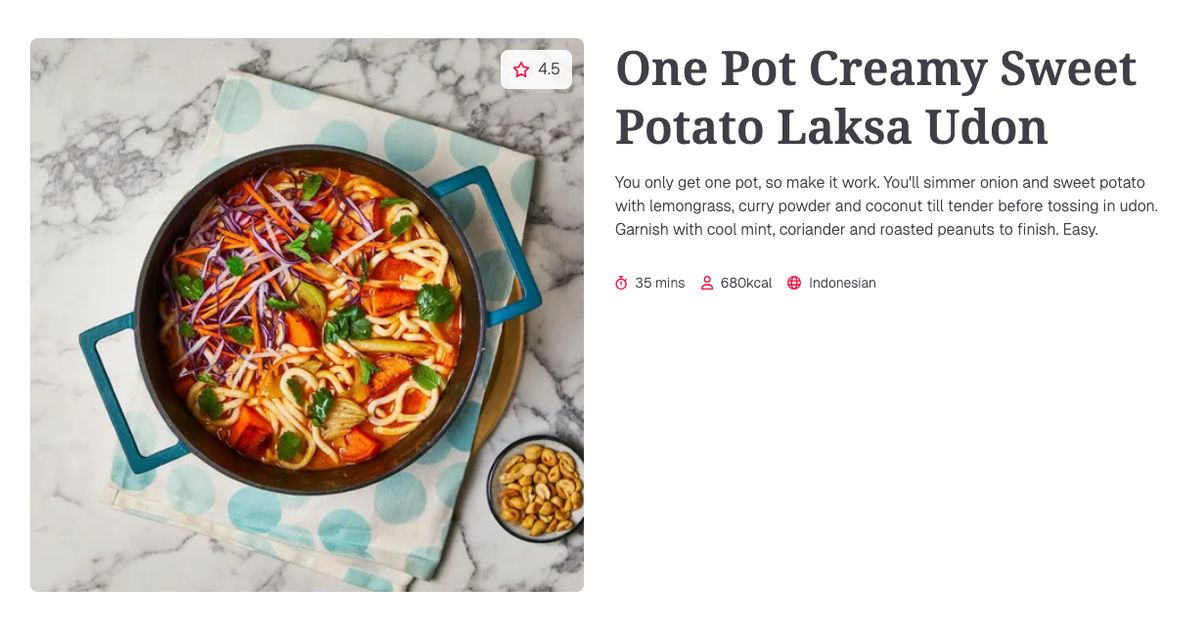 One Pot Creamy Sweet Potato Laksa Udon (35 mins) | Gousto Recipe Search