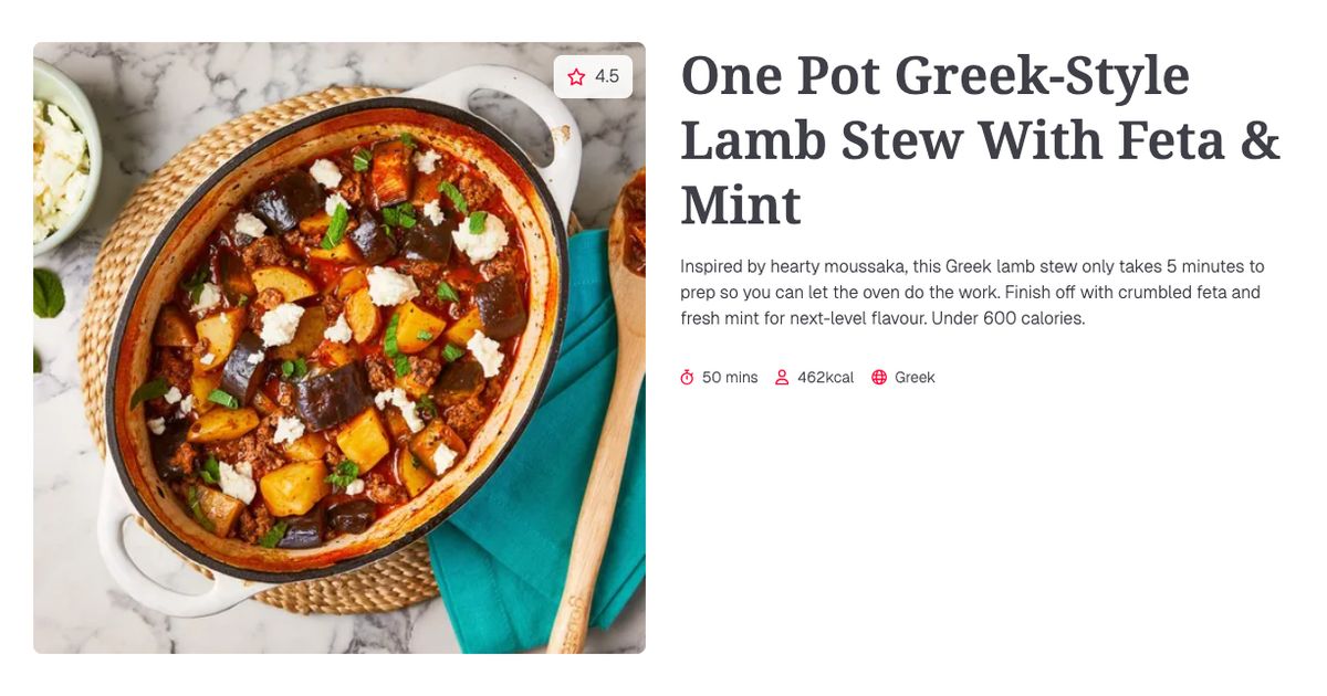 One Pot Greek-Style Lamb Stew With Feta & Mint (50 mins) | Gousto ...