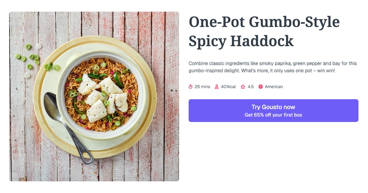 One-Pot Gumbo-Style Spicy Haddock (25 mins) | Gousto Recipe Search