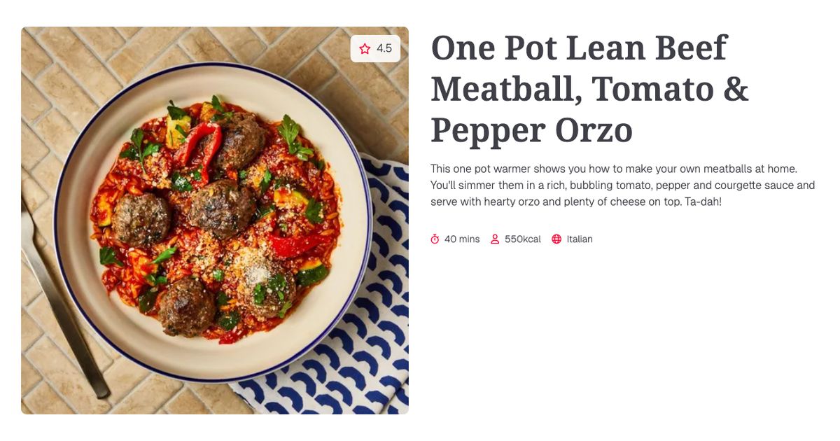 One Pot Lean Beef Meatball, Tomato & Pepper Orzo (40 mins) | Gousto ...
