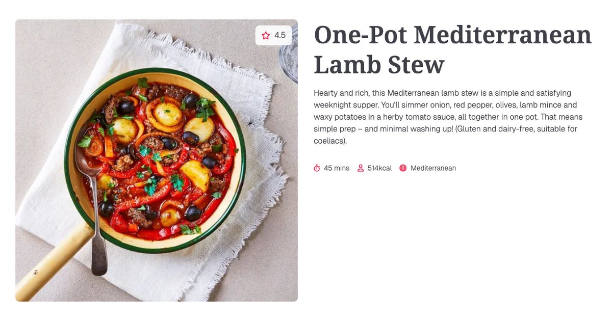 One-Pot Mediterranean Lamb Stew (45 mins) | Gousto Recipe Search