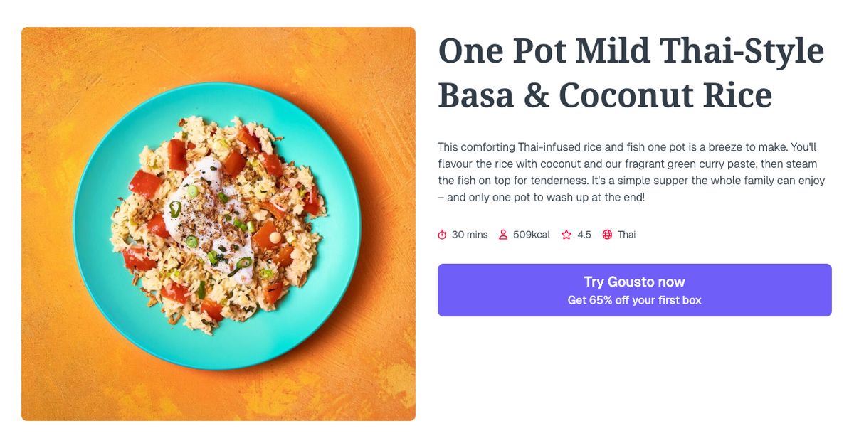 One Pot Mild Thai-Style Basa & Coconut Rice (30 mins) | Gousto Recipe ...