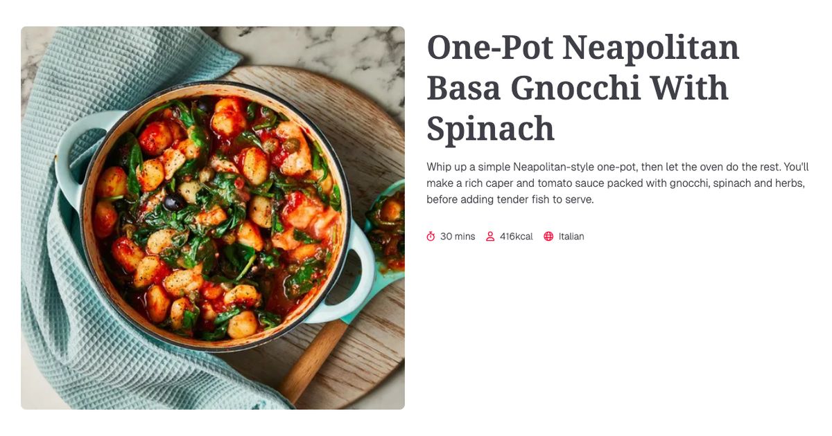 One-Pot Neapolitan Basa Gnocchi With Spinach (30 mins) | Gousto Recipe ...