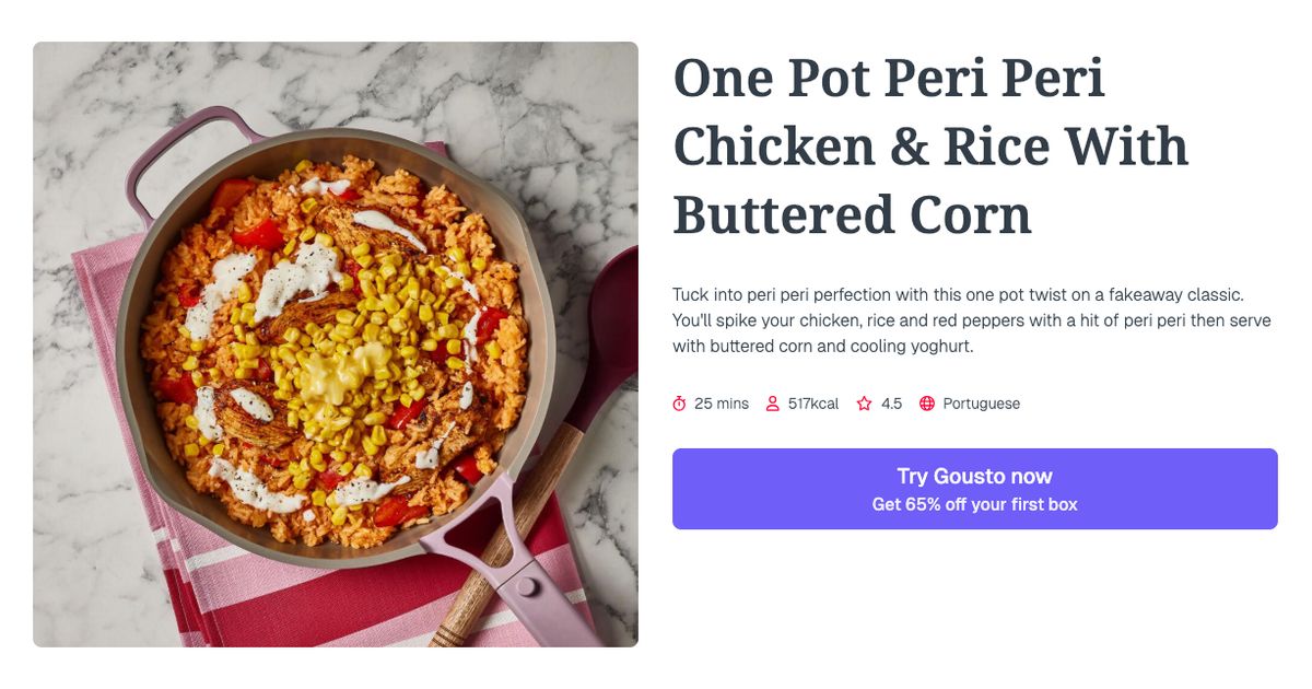 One Pot Peri Peri Chicken & Rice With Buttered Corn (25 mins) | Gousto ...