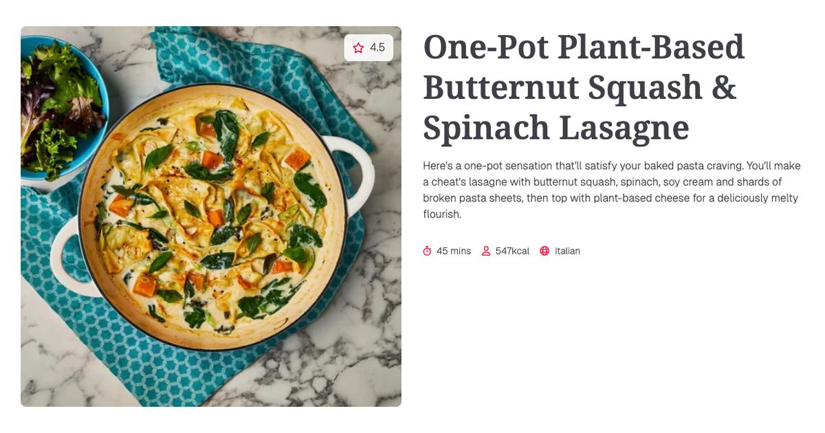 One-Pot Plant-Based Butternut Squash & Spinach Lasagne (45 mins ...