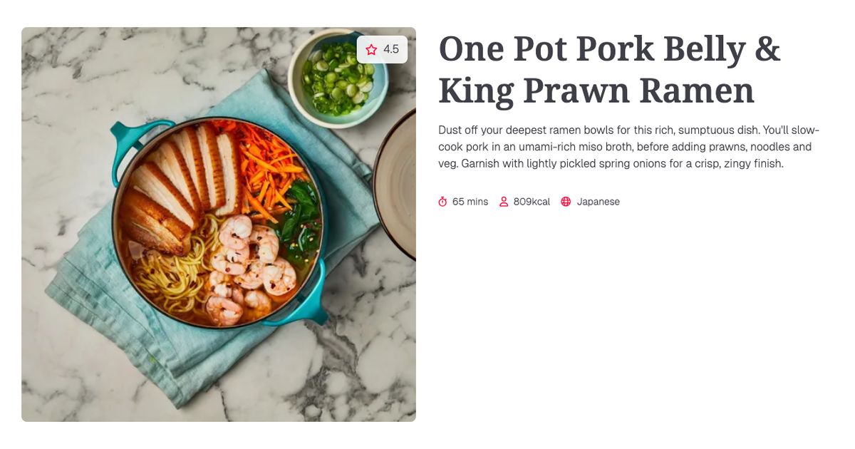 One Pot Pork Belly & King Prawn Ramen (65 mins) | Gousto Recipe Search