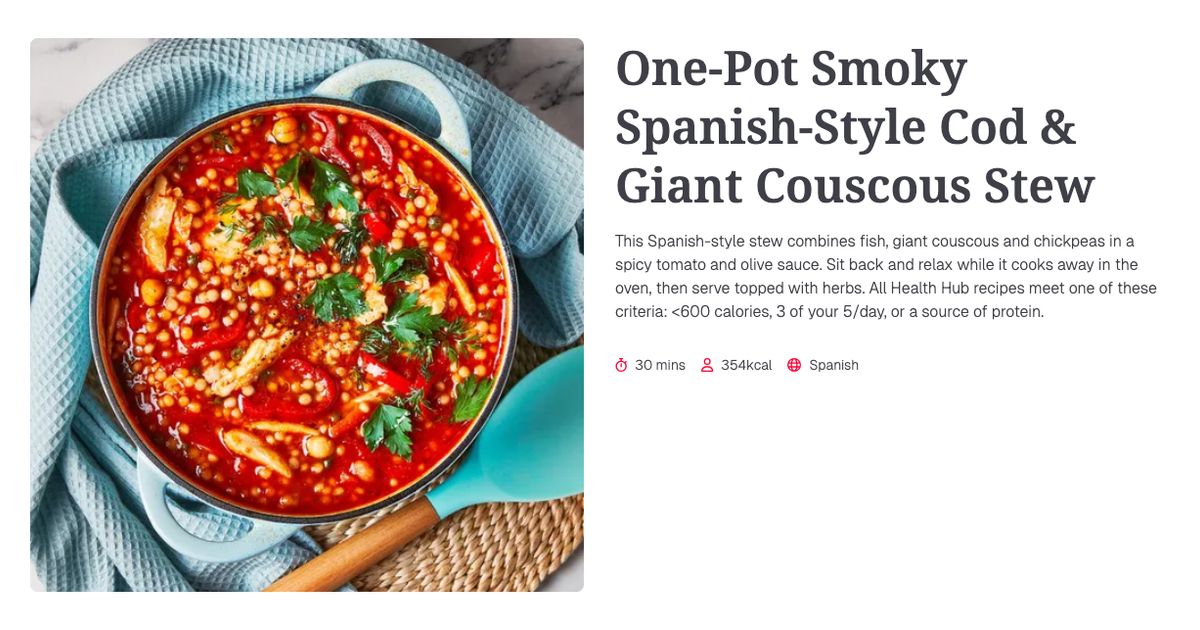 One-Pot Smoky Spanish-Style Cod & Giant Couscous Stew (30 mins ...