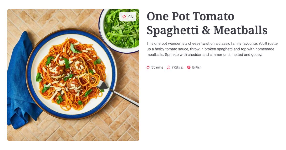 One Pot Tomato Spaghetti & Meatballs (35 mins) | Gousto Recipe Search