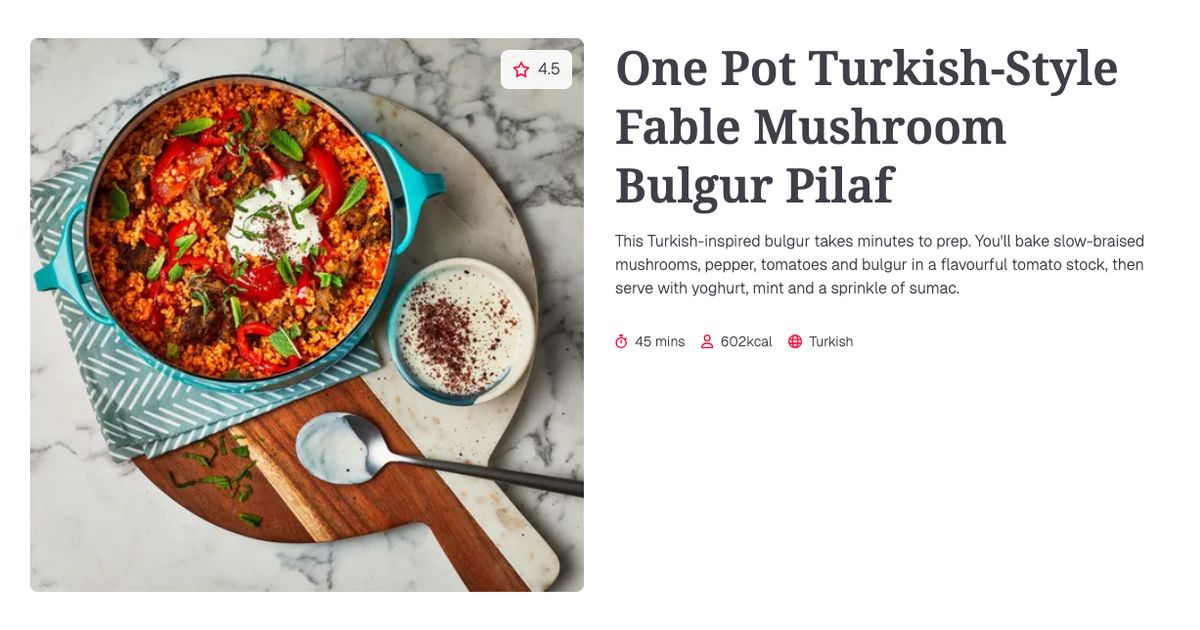 One Pot Turkish-Style Fable Mushroom Bulgur Pilaf (45 mins) | Gousto ...