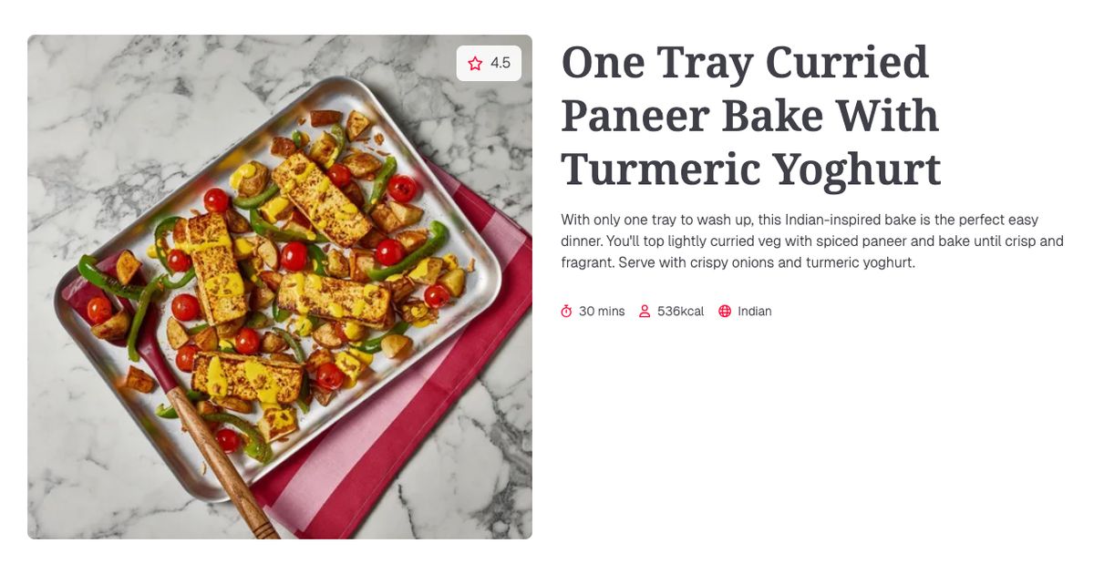 One Tray Curried Paneer Bake With Turmeric Yoghurt (30 mins) | Gousto ...