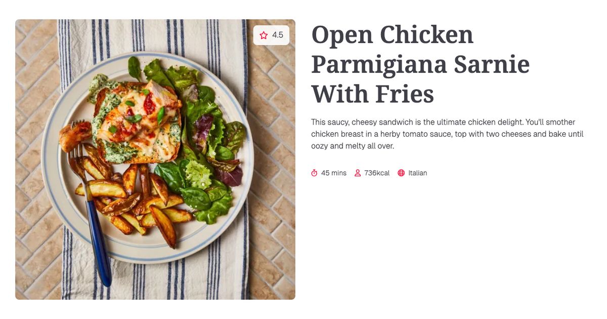 Open Chicken Parmigiana Sarnie With Fries (45 mins) | Gousto Recipe Search