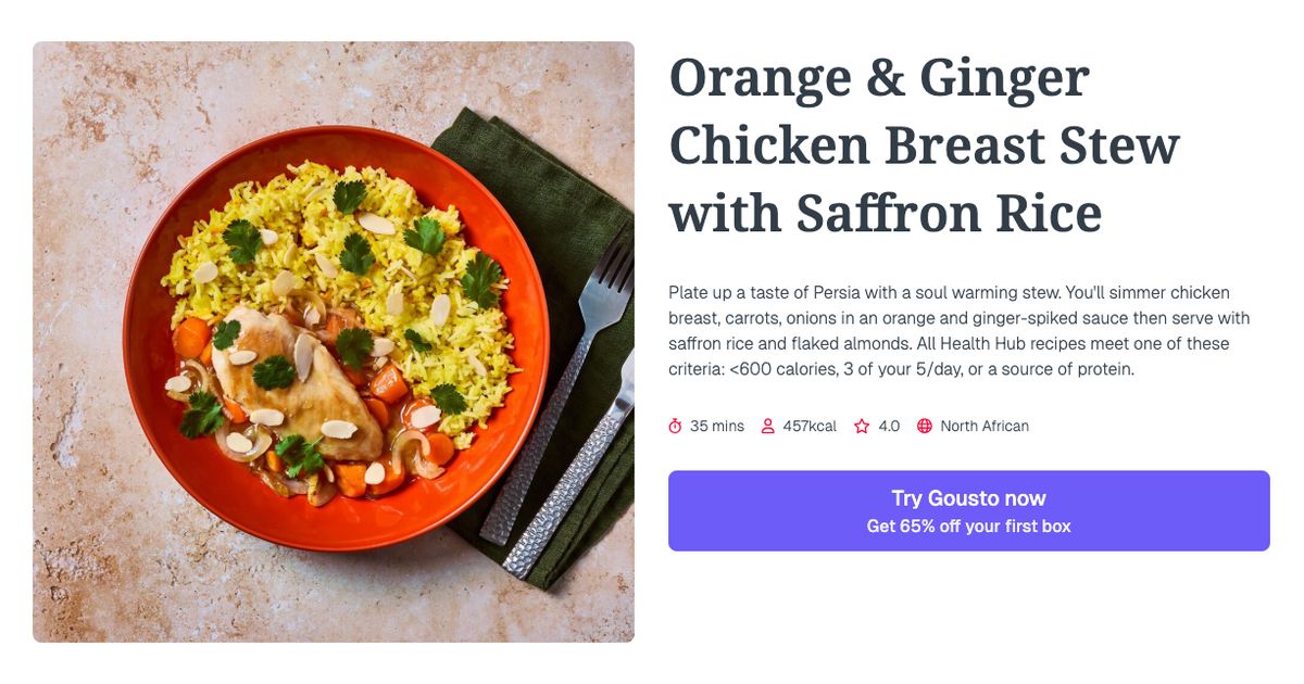 Orange & Ginger Chicken Breast Stew with Saffron Rice (35 mins) | Gousto Recipe Search