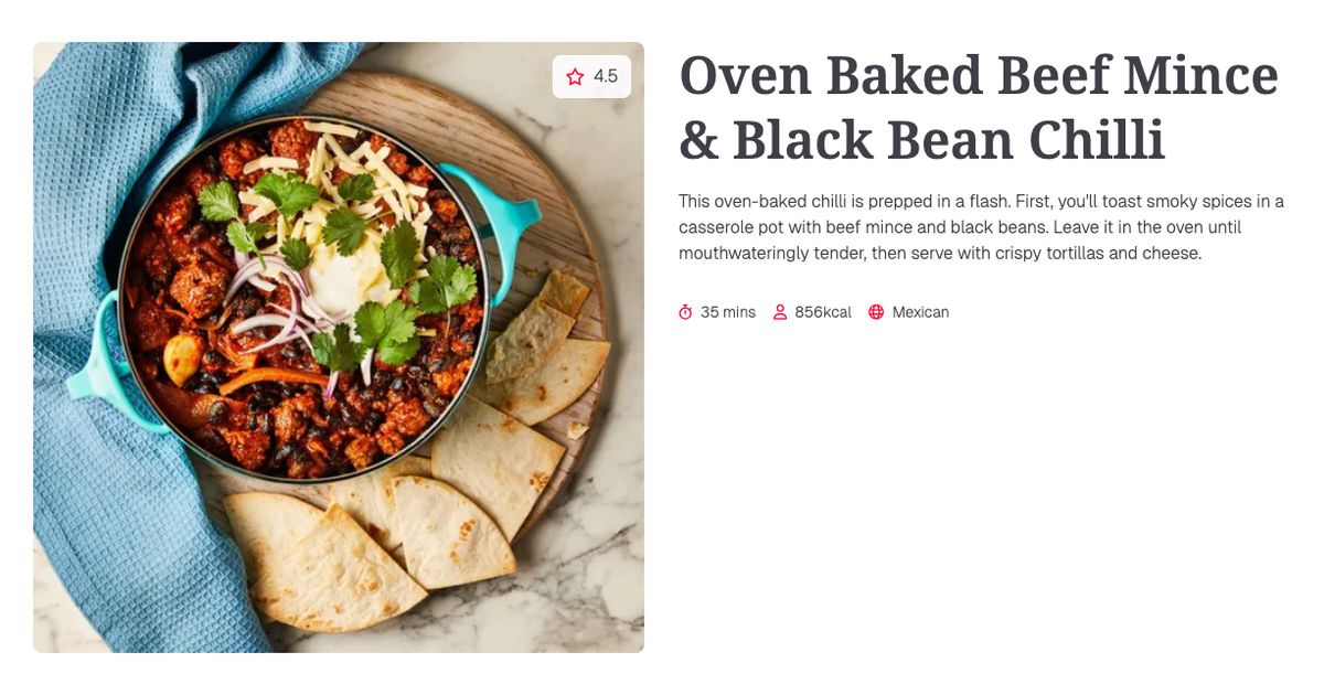 Oven Baked Beef Mince & Black Bean Chilli (35 mins) | Gousto Recipe Search