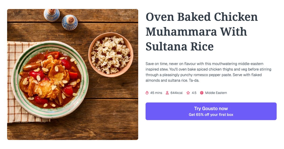 Oven Baked Chicken Muhammara With Sultana Rice (45 mins) | Gousto ...