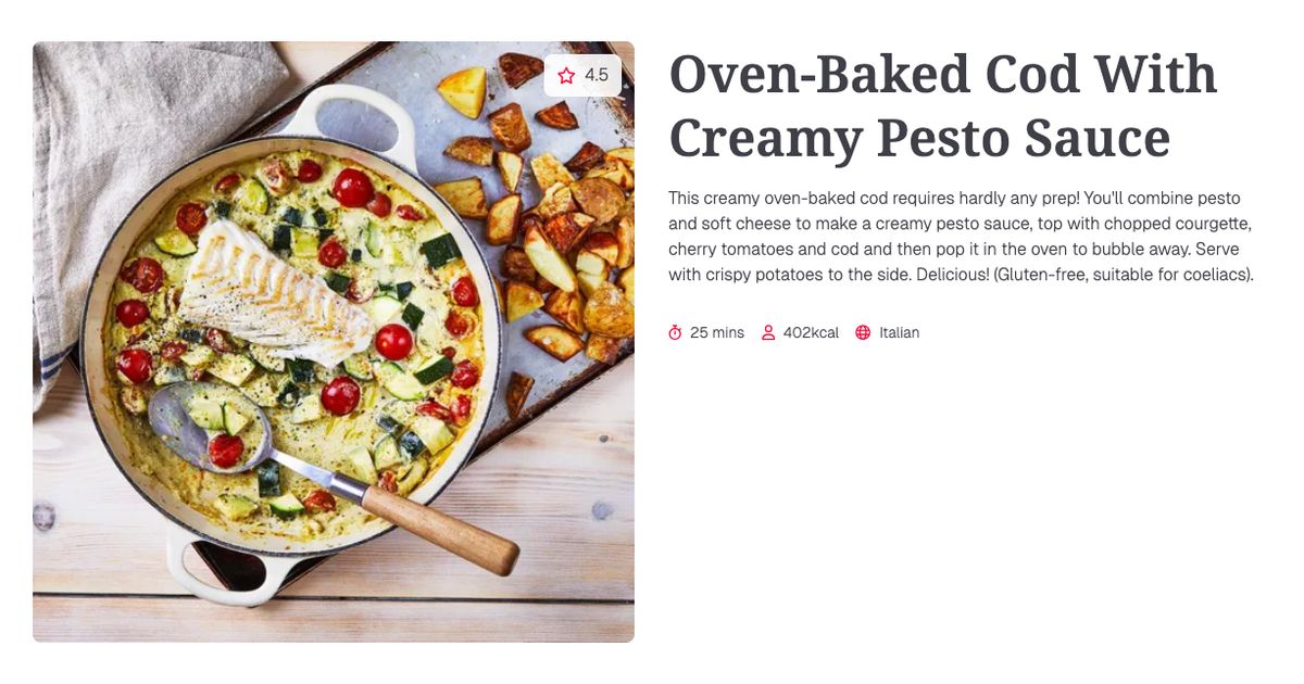 Oven-Baked Cod With Creamy Pesto Sauce (25 mins) | Gousto Recipe Search