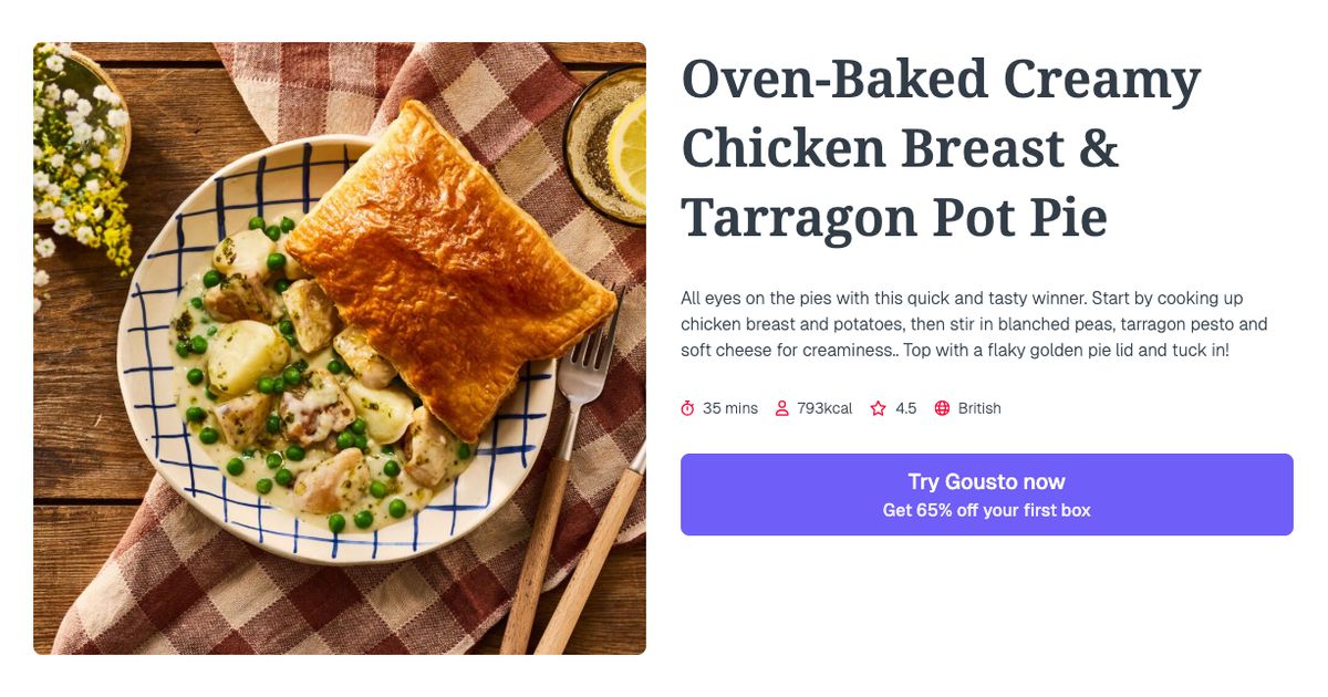 Oven-Baked Creamy Chicken Breast & Tarragon Pot Pie (35 mins) | Gousto ...