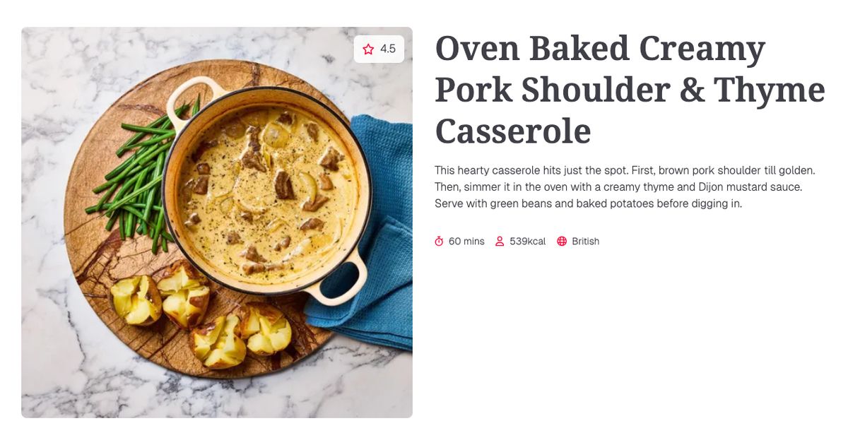 Oven Baked Creamy Pork Shoulder & Thyme Casserole (60 mins) | Gousto ...