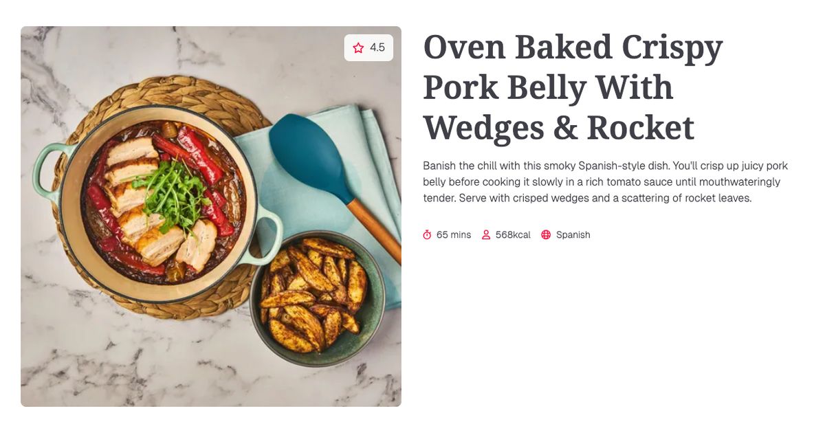 Oven Baked Crispy Pork Belly With Wedges & Rocket (65 mins) | Gousto ...