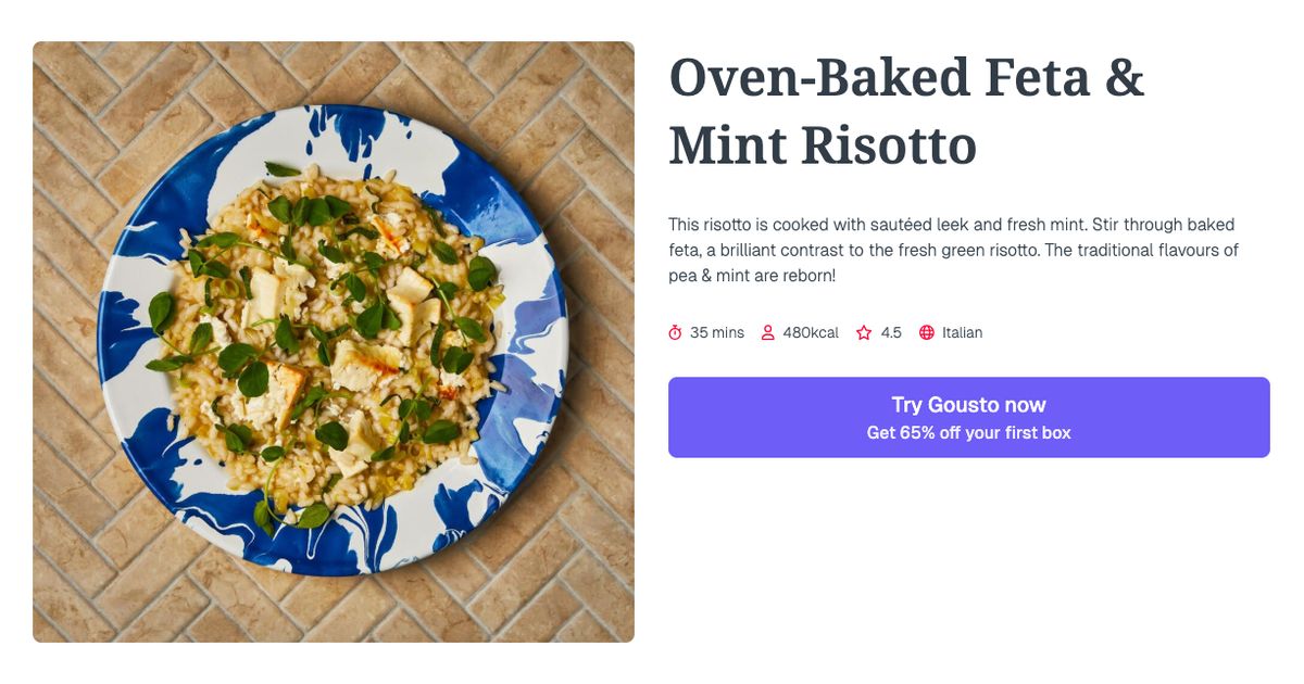 Oven-Baked Feta & Mint Risotto (35 mins) | Gousto Recipe Search