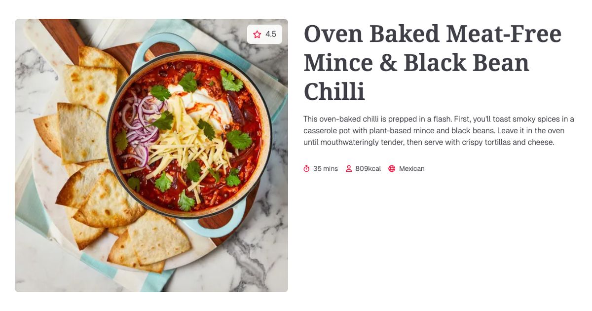 Oven Baked Meat-Free Mince & Black Bean Chilli (35 mins) | Gousto ...