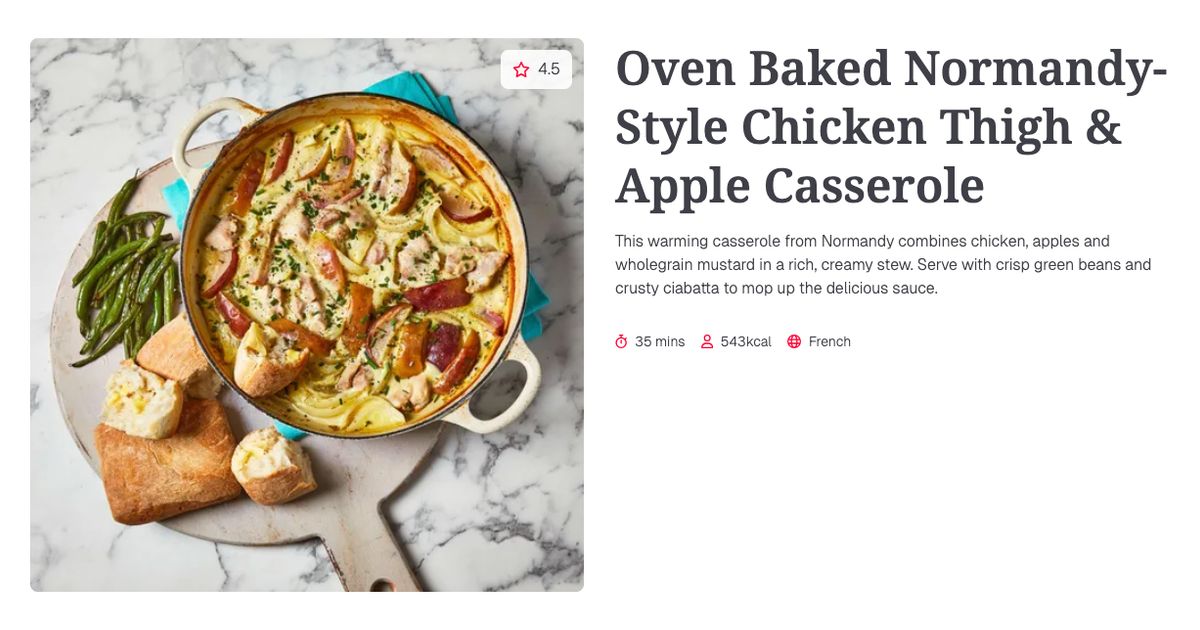 Oven Baked Normandy-Style Chicken Thigh & Apple Casserole (35 mins ...