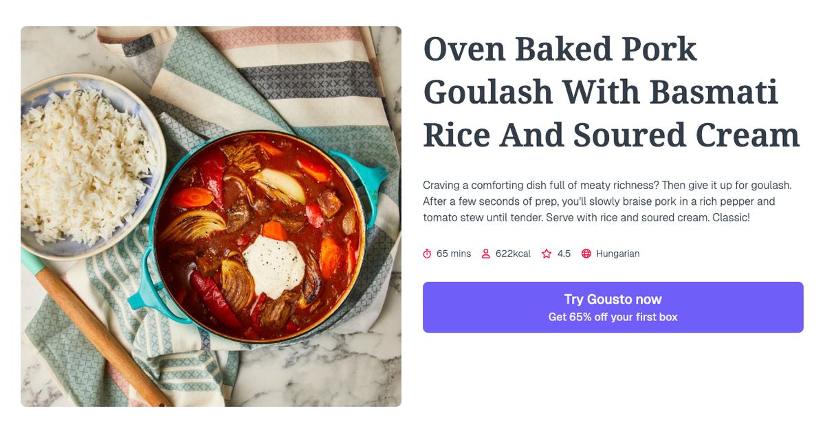 Oven Baked Pork Goulash With Basmati Rice And Soured Cream (65 mins ...