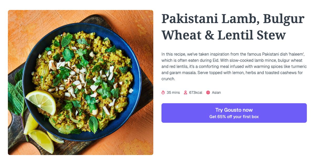 Pakistani Lamb, Bulgur Wheat & Lentil Stew (35 mins) | Gousto Recipe Search