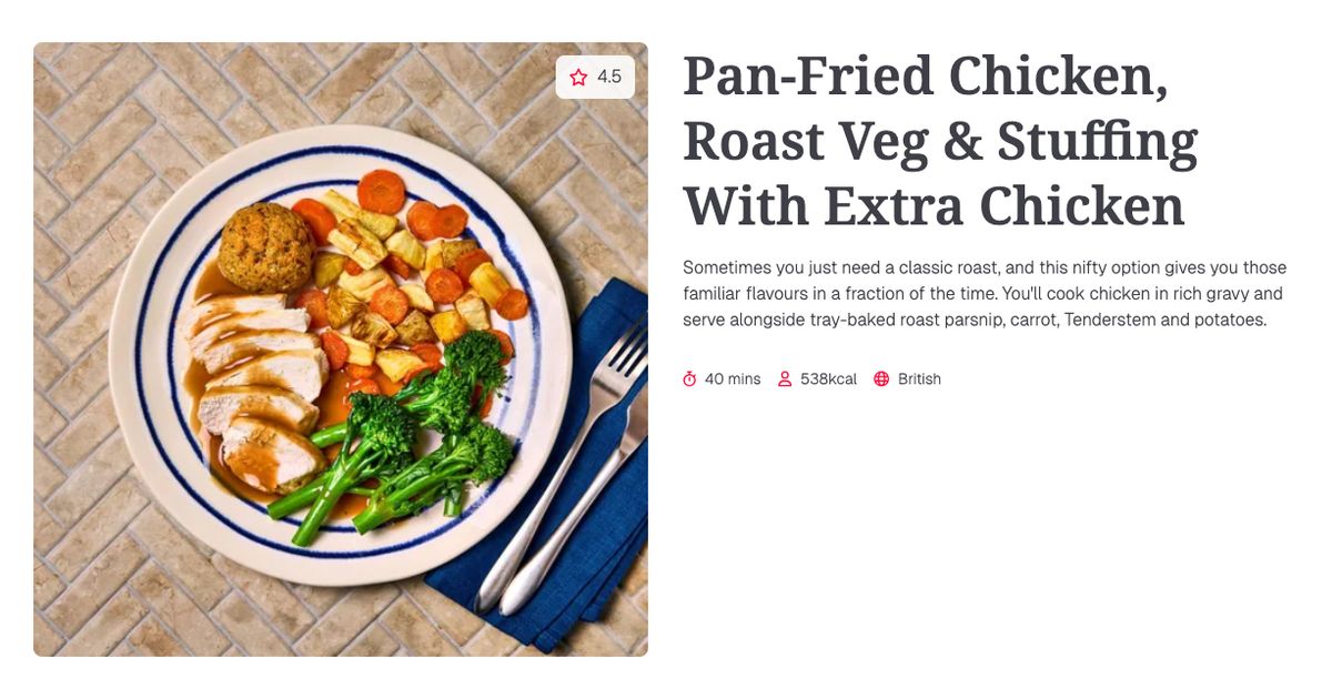 Pan-Fried Chicken, Roast Veg & Stuffing With Extra Chicken (40 mins ...