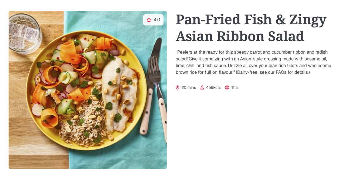 Pan-Fried Fish & Zingy Asian Ribbon Salad (20 mins) | Gousto Recipe Search
