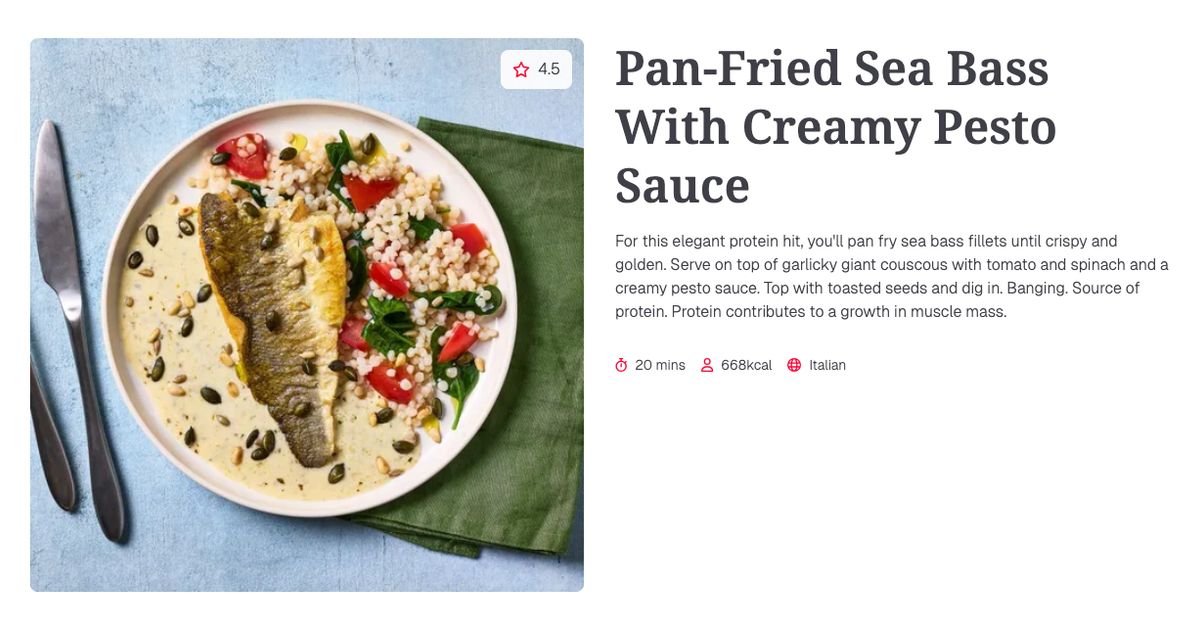 Pan-Fried Sea Bass With Creamy Pesto Sauce (20 mins) | Gousto Recipe Search