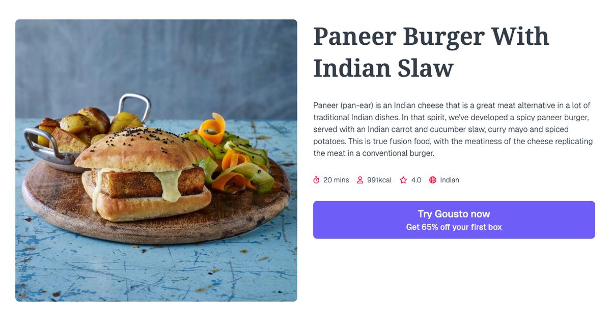 Paneer Burger With Indian Slaw (20 mins) | Gousto Recipe Search
