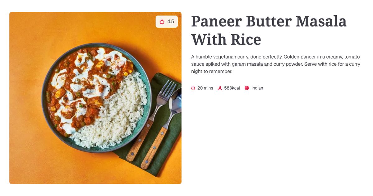 Paneer Butter Masala With Rice (20 mins) | Gousto Recipe Search