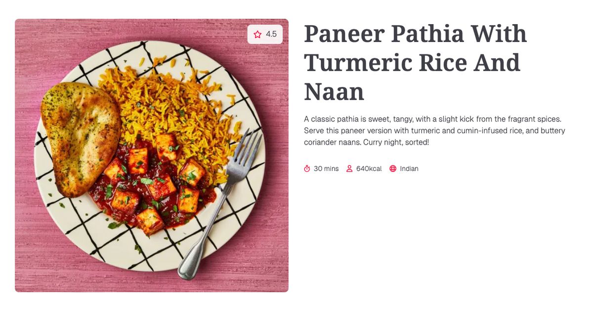 Paneer Pathia With Turmeric Rice And Naan (30 mins) | Gousto Recipe Search